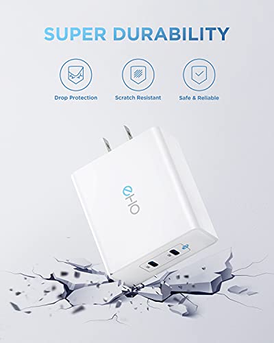 USB C Wall Charger, EHO 40W(20W Max Each) Dual USB C Charger, 20W Fast Charger Power Adapter Compatible with MacBook Air, iPhone 13/12, MagSafe Wireless Charger/MagSafe Duo Charger Galaxy S21, White