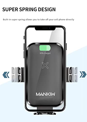 MANKIW Wireless Car Charger 15W/10W/7.5W Fast Charging Auto Clamping Car Wireless Charger Air Vent Car Phone Holder Mount Compatible with iPhone 12/12 Pro Max/12 Mini/11,Galaxy S21/S20(Grey)