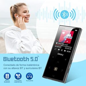 Mp3 Player, Oilsky 32GB Music Player with Bluetooth 5.0, Lightweight Portable Lossless Mp3 with FM Radio, Built-in Speaker, Touch Buttons, Voice Recorder for Sport, Running, Expand up to 128GB, Black