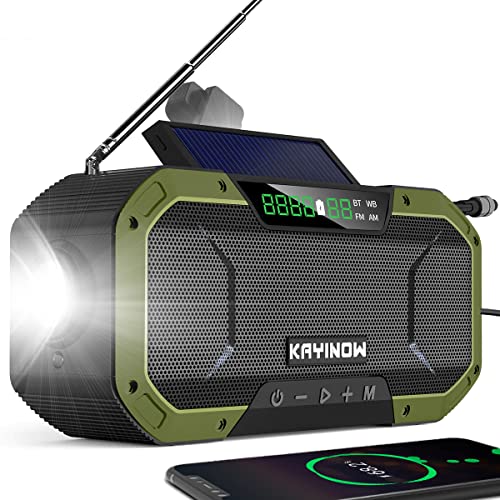 Portable Digital AM FM Radio Waterproof Bluetooth Speaker,Hand Crank Solar Emergency Radio,5000mAH Cell Phone Charger,NOAA Weather Radio with Flashlight,Reading Lamp,SOS Alarm,Outdoor Camping Radio