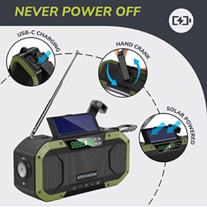 Portable Digital AM FM Radio Waterproof Bluetooth Speaker,Hand Crank Solar Emergency Radio,5000mAH Cell Phone Charger,NOAA Weather Radio with Flashlight,Reading Lamp,SOS Alarm,Outdoor Camping Radio