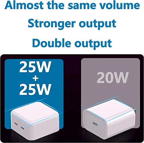 [Apple MFi Certified] iPhone Charger Fast Charging Double Port 25W PD USB C Wall Charger Block Cube with 2Pack Long 10-FT Lightning Cable Cord Compatible iPhone 14 Plus/14 Pro Max/14 pro/13/12/11/Xs