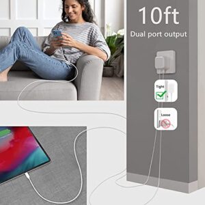 [Apple MFi Certified] iPhone Charger Fast Charging Double Port 25W PD USB C Wall Charger Block Cube with 2Pack Long 10-FT Lightning Cable Cord Compatible iPhone 14 Plus/14 Pro Max/14 pro/13/12/11/Xs