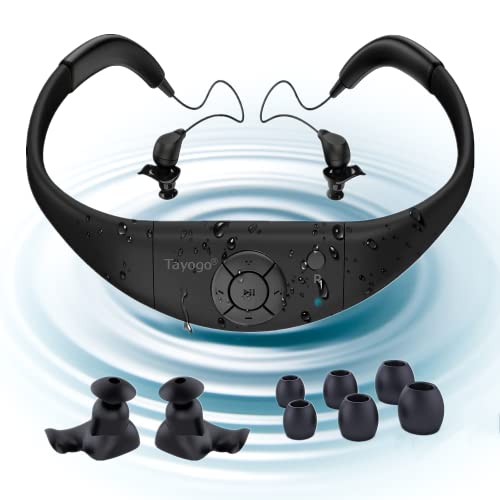 Waterproof Mp3 Player for Swimming, Tayogo IPX8 8GB Underwater Music Headsets for Sports(4 Pairs Earplugs)-Black