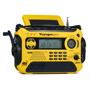 kaito voyager pro ka600 digital solar dynamo crank wind up am/fm/lw/sw & noaa weather emergency radio with alert, rds & smart phone charger, yellow