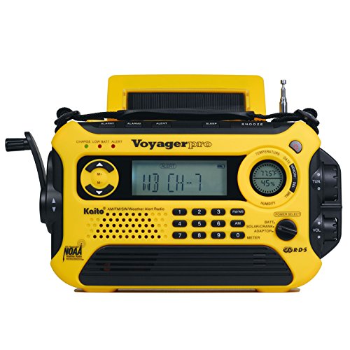 Kaito Voyager Pro KA600 Digital Solar Dynamo Crank Wind Up AM/FM/LW/SW & NOAA Weather Emergency Radio with Alert, RDS & Smart Phone Charger, Yellow