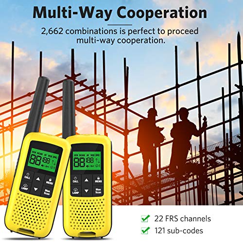 Walkie Talkies for Adults - COTRE Two Way Radios, Long Range USB Rechargeable Walkie Talkies w/ 2662 Channels, NOAA & Weather Alerts, VOX Scan, LED Lamp for Outdoor Activities, Yellow