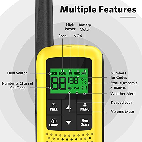 Walkie Talkies for Adults - COTRE Two Way Radios, Long Range USB Rechargeable Walkie Talkies w/ 2662 Channels, NOAA & Weather Alerts, VOX Scan, LED Lamp for Outdoor Activities, Yellow