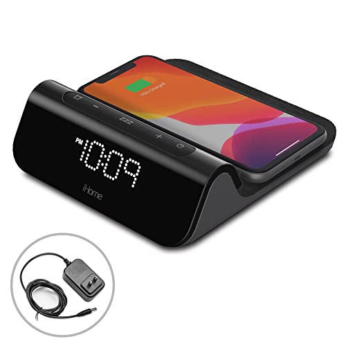 iHome 3-in-1 Magnetic Fast Wireless Charging Clock for Magsafe Enabled Devices, USB-C and USB-A Charging, 25W Total Power Output, Fast Wireless Charing Clock (iW23)