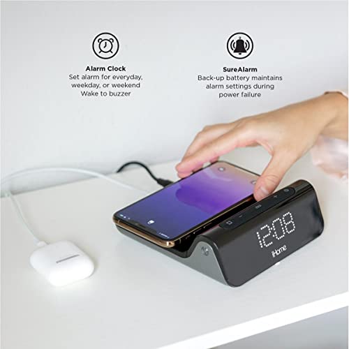 iHome 3-in-1 Magnetic Fast Wireless Charging Clock for Magsafe Enabled Devices, USB-C and USB-A Charging, 25W Total Power Output, Fast Wireless Charing Clock (iW23)