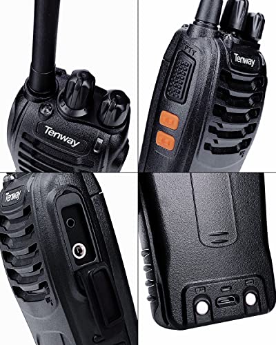 6Pack TW-888S Two Way Radio for Adult Long Range Rechargeable Handheld Walkie Talkie with Air Earpiece and Programming Cable and 6 Way Multi Unit Charger