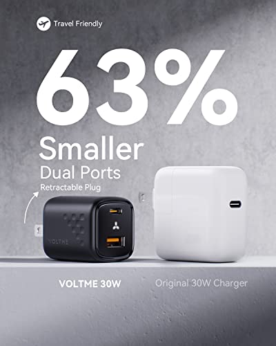 [2-Pack] VOLTME 30W USB C Charger (GaN III Tech), PD PPS Compact Charger Block Fast Chargers, 30W USB-C Power Adapters for MacBook Air, iPhone 14 13 12 Mini Pro Max, Galaxy S22/21, Pixel 6 Pro, iPad