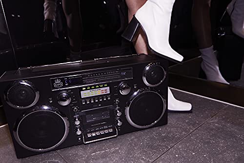 GPO Brooklyn 1980S-Style Portable Boombox - CD Player, Cassette Player, FM Radio, USB, Wireless Bluetooth Speaker - Black