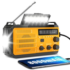 8000mah emergency crank weather radio,am/fm/noaa hand crank solar powered radio with weather alert,emergency phone charger,3 modes flashlight,sos alarm,earphone jack,compass for emergency outdoor