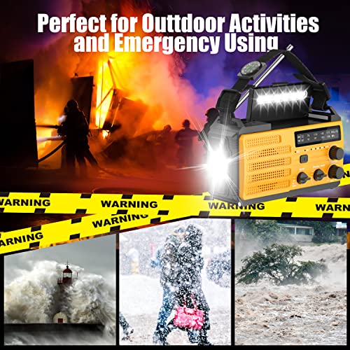 8000mAh Emergency Crank Weather Radio,AM/FM/NOAA Hand Crank Solar Powered Radio with Weather Alert,Emergency Phone Charger,3 Modes Flashlight,SOS Alarm,Earphone Jack,Compass for Emergency Outdoor