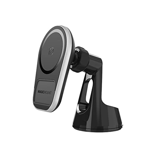 Scosche MPQ5WD MagicMount Pro Charge5 15W Wireless Charging Windshield/ Dashboard Magnetic Phone Mount for Car. Updated for MagSafe iPhone 12/13/14 Pro/Pro Max, Plus, Mini along with Galaxy and more