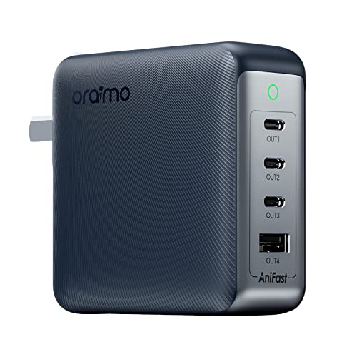 oraimo USB C Charger, HyperGaN 120W Charger, PPS 4-Port Fast Compact Foldable Wall Charger Suitable for MacBook Pro/Air, iPad Pro, Galaxy S22/S21 (Blue)