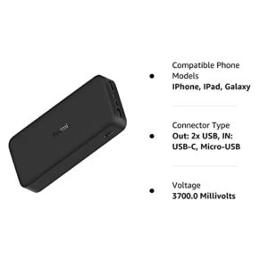 Xiaomi Mi 20000mAh Redmi Power Bank 74Wh 3.6A w/ 2 USB-A Port Rapid Charge Two Devices at Once, Dual Micro-USB/USB-C Input Port, Portable Charger for iPhone iPad Galaxy Smartphones