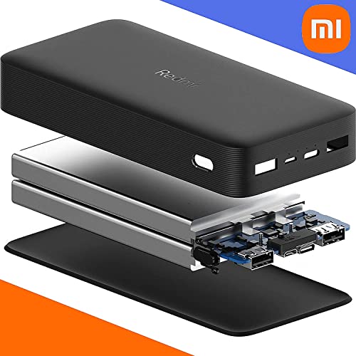 Xiaomi Mi 20000mAh Redmi Power Bank 74Wh 3.6A w/ 2 USB-A Port Rapid Charge Two Devices at Once, Dual Micro-USB/USB-C Input Port, Portable Charger for iPhone iPad Galaxy Smartphones