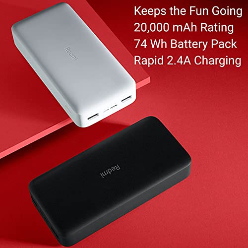 Xiaomi Mi 20000mAh Redmi Power Bank 74Wh 3.6A w/ 2 USB-A Port Rapid Charge Two Devices at Once, Dual Micro-USB/USB-C Input Port, Portable Charger for iPhone iPad Galaxy Smartphones