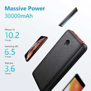 JIGA 30000mAh Portable Charger, Fast Charging Power Bank with 3 Outputs & 3 Inputs & Flashlight, Ultra High Capacity External Battery Pack Compatible with iPhone, Samsung, iPad etc