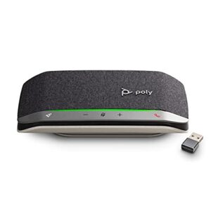 poly sync 20+ bluetooth speakerphone w/usb-a uc bluetooth adapter (plantronics) – personal portable speakerphone – noise & echo reduction – connect wirelessly to pc/mac/cell phone -works w/teams, zoom