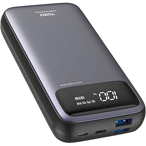 TOZO PB2 PD Fast Charging Power Bank 20000mAh with Visible Digital Display Portable Charger 18W Battery Pack with Dual Input Ports, High Charging Speed for iPhone, Samsung and More. Gray