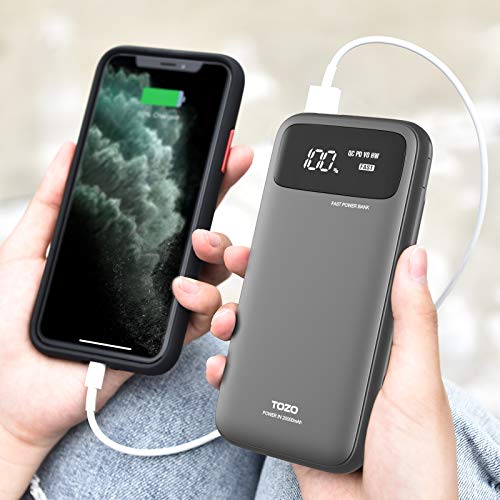 TOZO PB2 PD Fast Charging Power Bank 20000mAh with Visible Digital Display Portable Charger 18W Battery Pack with Dual Input Ports, High Charging Speed for iPhone, Samsung and More. Gray