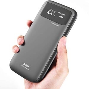 TOZO PB2 PD Fast Charging Power Bank 20000mAh with Visible Digital Display Portable Charger 18W Battery Pack with Dual Input Ports, High Charging Speed for iPhone, Samsung and More. Gray