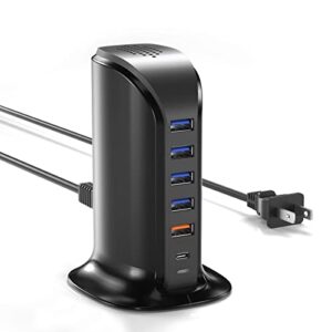 usb c tower charging station, usb charger station 60w, 6 ports usb chargin hub, 20w usb c charger for iphone 14/13/12/11 pro max mini, x xs xr se, ipad pro/air (ul listed)