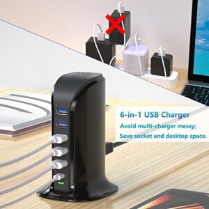 USB C Tower Charging Station, USB Charger Station 60W, 6 Ports USB Chargin Hub, 20W USB C Charger for iPhone 14/13/12/11 Pro Max Mini, X XS XR SE, iPad Pro/Air (UL Listed)