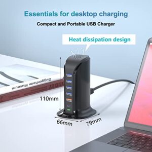 USB C Tower Charging Station, USB Charger Station 60W, 6 Ports USB Chargin Hub, 20W USB C Charger for iPhone 14/13/12/11 Pro Max Mini, X XS XR SE, iPad Pro/Air (UL Listed)