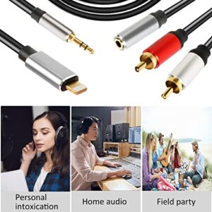 2-in-1 audio cable--iOS port to 3.5mm plug Cable and Female 3.5mm aux-in to RCA Stereo Extension Adapter Cord Compatible with iPhone/iPod/iPad to Headphone, Car, Speaker, Amplifier, Home theater etc.