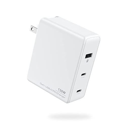 130W USB C GaN Charger, 2 USB-C PD 100W & 1 USB-A QC 18W Fast Charger, Foldable Wall Charger for MacBook pro/Air, iPad, USB C Laptop, iPhone 13/12/11/Pro/Max/Galaxy/Note and More.