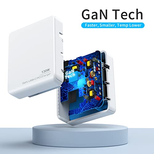 130W USB C GaN Charger, 2 USB-C PD 100W & 1 USB-A QC 18W Fast Charger, Foldable Wall Charger for MacBook pro/Air, iPad, USB C Laptop, iPhone 13/12/11/Pro/Max/Galaxy/Note and More.