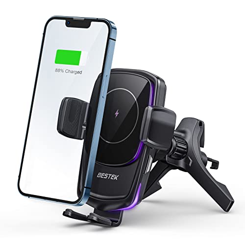 Wireless Car Charger, BESTEK 15W Fast Charging Wireless Car Charger Mount, Auto Clamping Car Wireless Charger, Air Vent Phone Holder Compatible with iPhone 13/12/11/XS/X/8 Series, Samsung S20/S10 etc