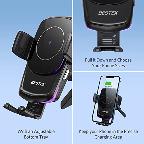 Wireless Car Charger, BESTEK 15W Fast Charging Wireless Car Charger Mount, Auto Clamping Car Wireless Charger, Air Vent Phone Holder Compatible with iPhone 13/12/11/XS/X/8 Series, Samsung S20/S10 etc