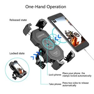 Upgraded Leepiya Motorcycle Phone Mount with Wireless and USB Charger 15W Qi Fast Charging Cell Phone Holder for Motorcycle ATV Boat Snowmobile Compatible with iPhone 12 11 Xs MAX XR X 8 8P Samsung