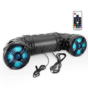 pyle marine atv powered speakers – 4.0 wireless bluetooth, 800 watt, color changing led lights, ip44 waterproof, 6.5“ dual audio sound system for utv, golf carts, jetski and snowmobile – platv65bt