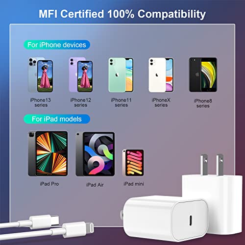 iPhone 14 13 12 Fast Charger [Apple MFi Certified],USB C Wall Charger Fast Charging 20W PD Adapter with 10FT Type-C to Lightning Cable Compatible with iPhone 14 13 12 Pro Max Mini 11 Xs XR X 8 Plus