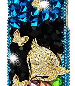 STENES iPod Touch (6th Generation) Case - Luxurious Crystal 3D Handmade Sparkle Diamond Rhinestone Clear Cover With Retro Bowknot Anti Dust Plug - Butterfly Fox Rainbow Rhinestone/Blue&Black