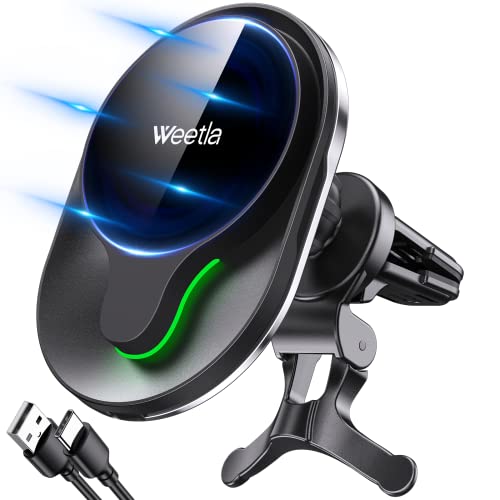 Weetla Fits iPhone MagSafe Car Mount Charger,Magnetic Wireless Car Charger for Air Vent Mount Compatible with iPhone 14/13/12 Series and Magnetic Cases,Black