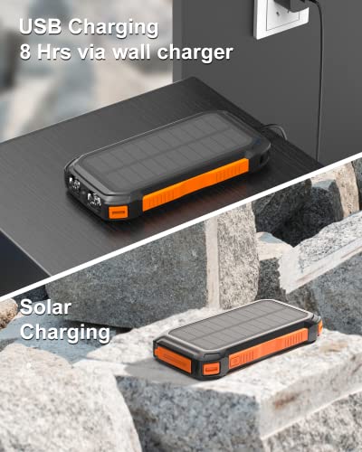 Solar Charger 26800mAh Power Bank: Hiluckey 3A USB C Fast Charging Portable Phone Charger Camping External Battery Pack with 3 Outputs for iPhone Samsung Tablet