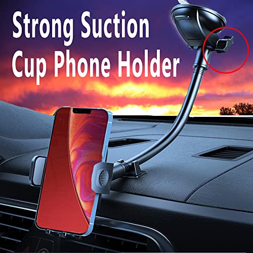 Cell Phone Holder for Car, Car Phone Holder Mount Long Arm for Truck Car Dashboard Windshield Air Vent Sturdy Phone Holder Strong Suction Anti-Shake Stabilizer for iPhone 14 13 12 Pro Max ,Samsung S21