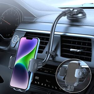 Cell Phone Holder for Car, Car Phone Holder Mount Long Arm for Truck Car Dashboard Windshield Air Vent Sturdy Phone Holder Strong Suction Anti-Shake Stabilizer for iPhone 14 13 12 Pro Max ,Samsung S21