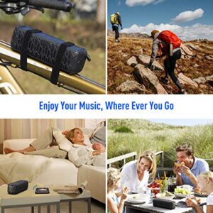 ABFOCE Solar Bluetooth Speaker Portable Outdoor Bluetooth IPX6 Waterproof Speaker with 5000mAh Power Bank,60 Hours Play Time Dual Speaker with Mic, Stereo Sound with Bass Home Wireless Speaker-Black