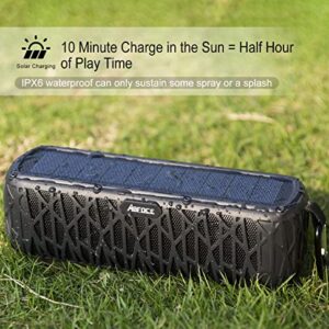 ABFOCE Solar Bluetooth Speaker Portable Outdoor Bluetooth IPX6 Waterproof Speaker with 5000mAh Power Bank,60 Hours Play Time Dual Speaker with Mic, Stereo Sound with Bass Home Wireless Speaker-Black