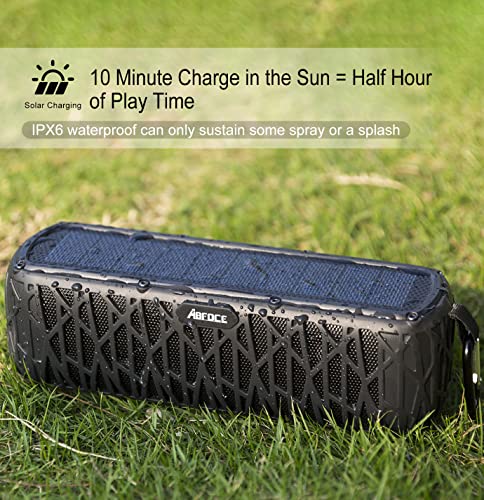 ABFOCE Solar Bluetooth Speaker Portable Outdoor Bluetooth IPX6 Waterproof Speaker with 5000mAh Power Bank,60 Hours Play Time Dual Speaker with Mic, Stereo Sound with Bass Home Wireless Speaker-Black