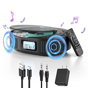 cd player portable, feleman upgraded 2 in 1 portable cd player & bluetooth speaker, rechargeable boombox cd player for car/home with remote control, fm radio, support aux/usb, headphone jack