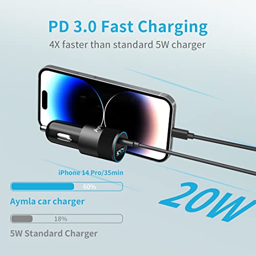 [Apple MFi Certified] 35W USB C Fast Car Charger, Compatible for iPhone 14 Pro Max/14 Plus, 13/12/11/iPad Mini 5, 20W PD & 15W USB A Dual Ports Cargador Carro Lighter Adapter+2 Pack Charging Cable